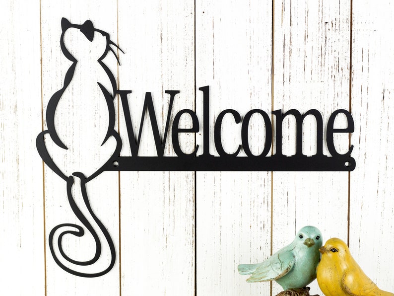 Cat Welcome Sign Metal Wall Art Cat Lover Gift Outdoor - Etsy