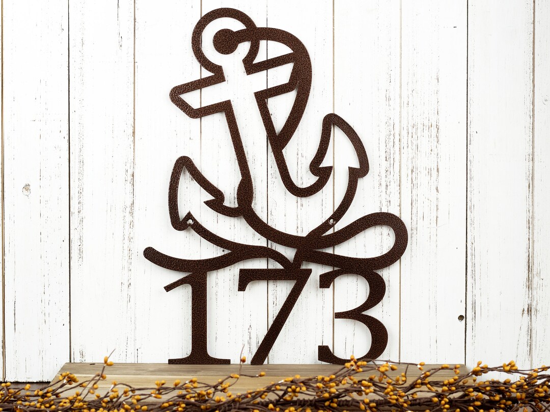 Nautical House Number With Anchor Metal Address Plaque - Etsy
