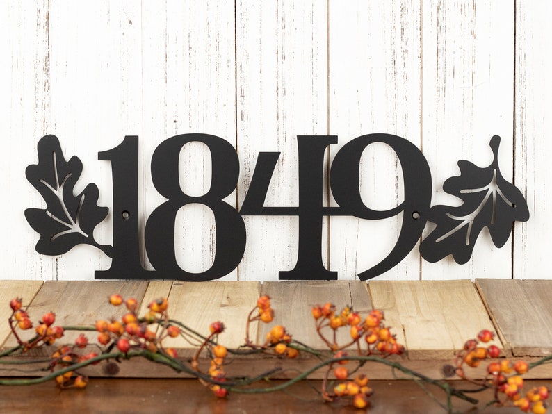 Custom Outdoor House Number Metal Sign With Oak Leaves - Etsy
