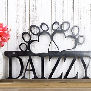 Custom Dog Name Metal Sign With Paw Prints Metal Wall Art - Etsy