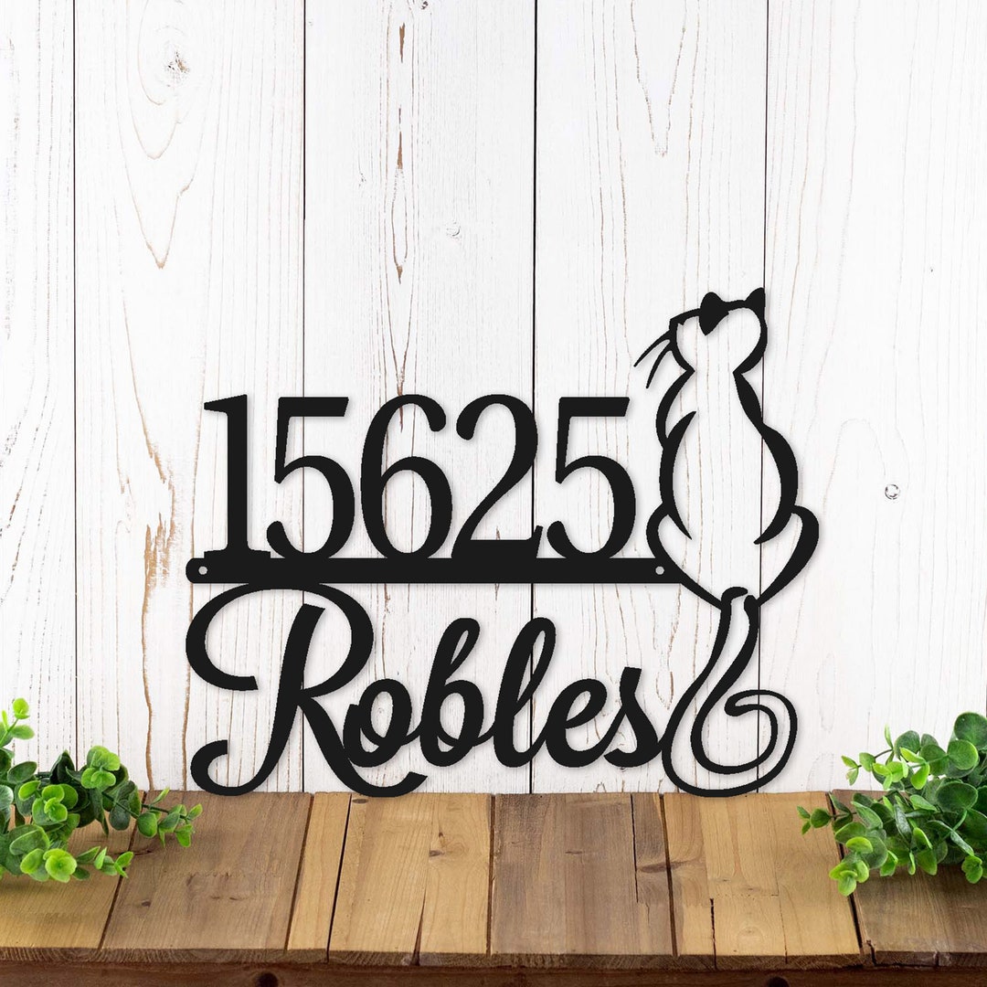 Custom Outdoor Cat House Number Family Name Metal Sign, Custom Sign ...
