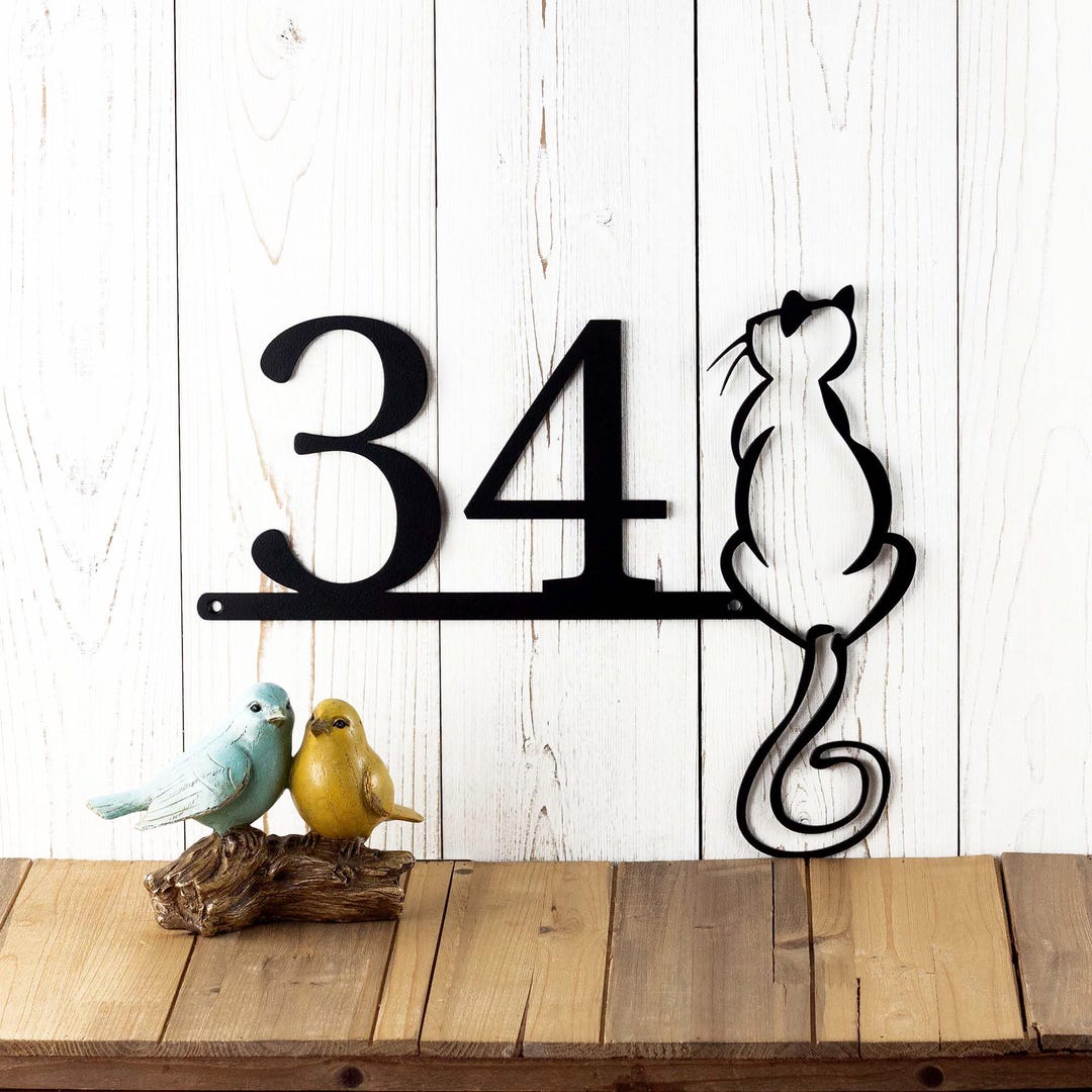 Metal House Numbers, Cat, Address Sign, Address Plaque, Laser Cut Steel ...