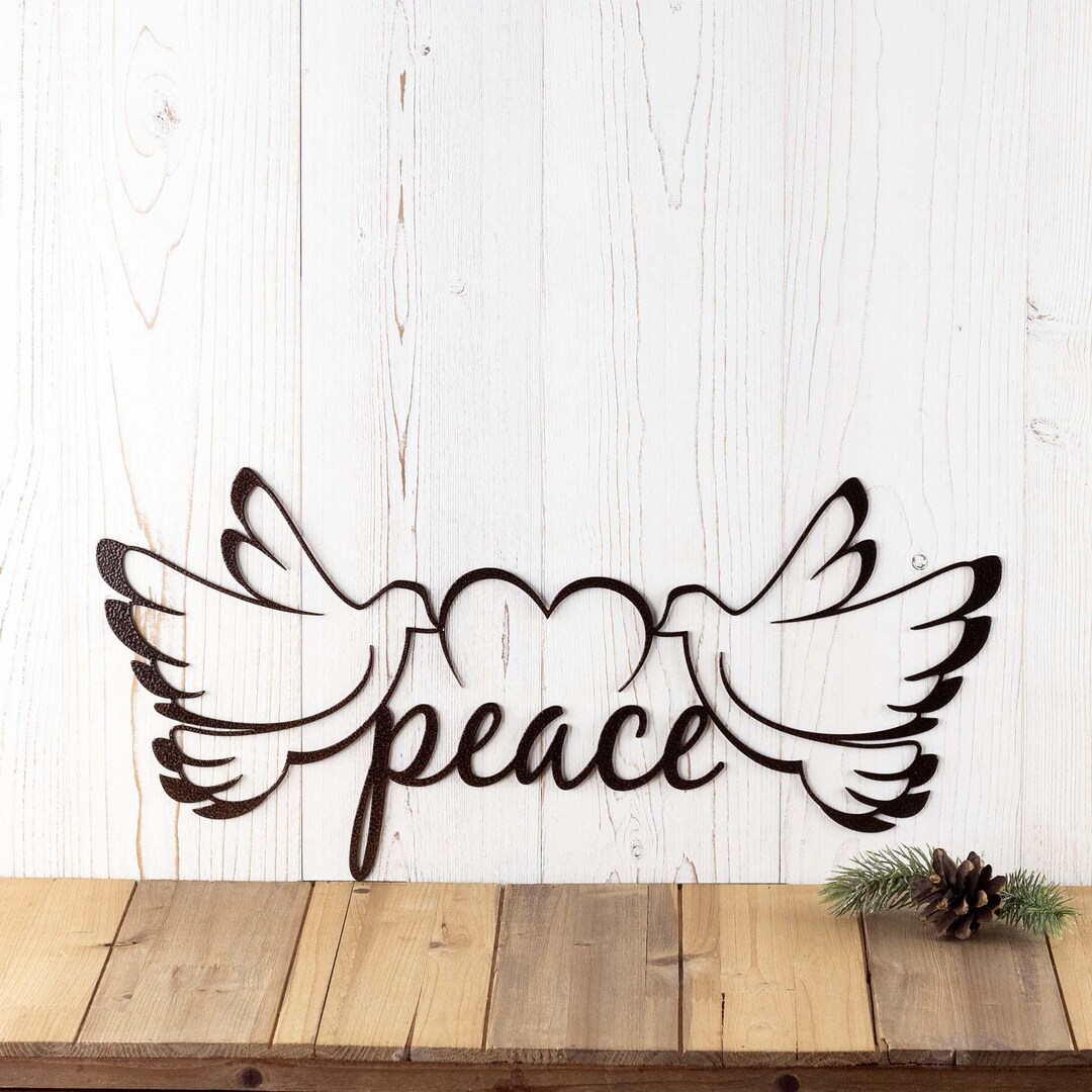 World Peace Metal Sign, Peaceful Flying Doves and Heart Steel Plaque ...