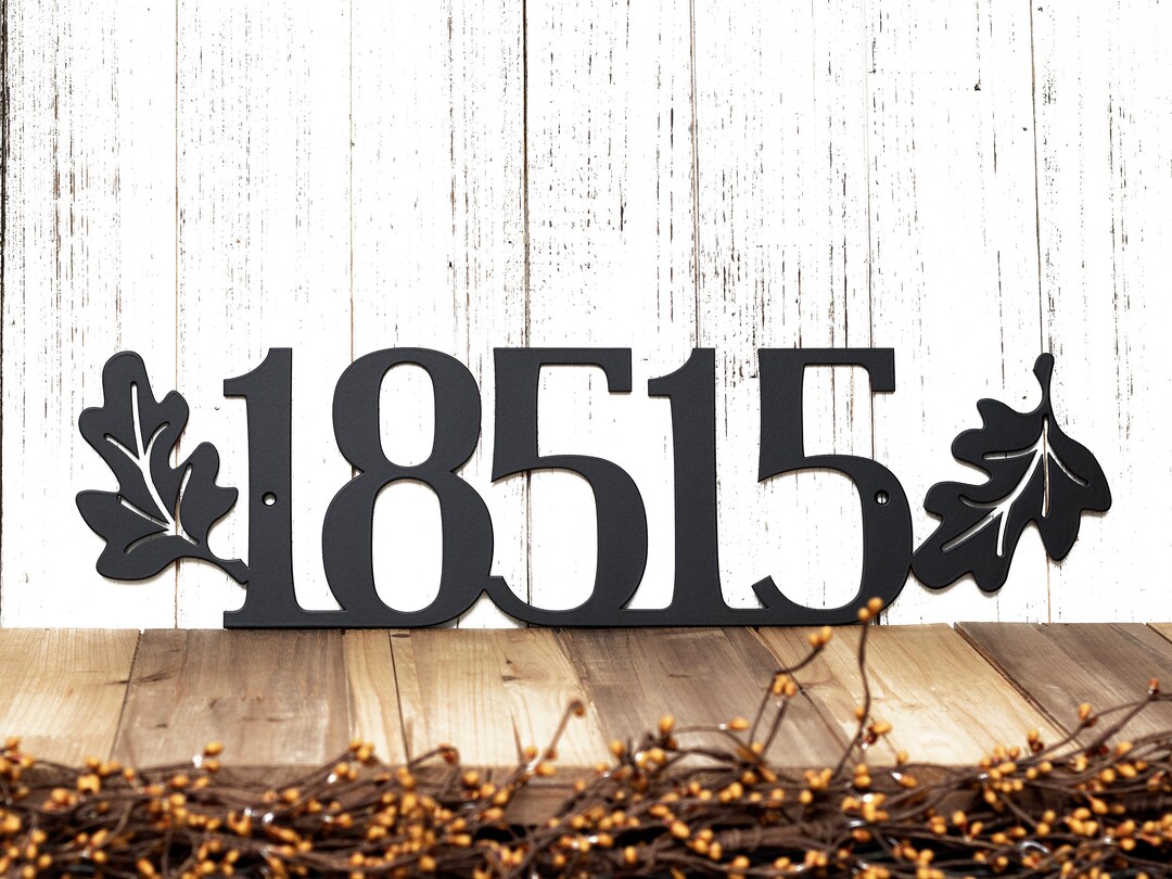 Custom Outdoor House Number Metal Sign With Oak Leaves - Etsy