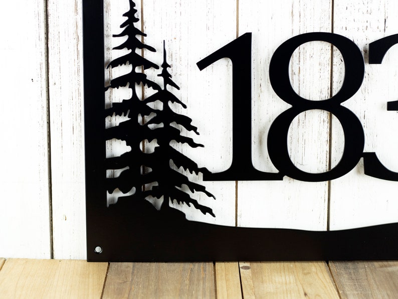 Rustic Metal House Number Sign With Pine Trees Address | Etsy