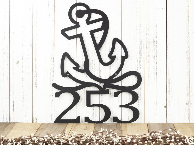 Nautical House Number With Anchor Metal Address Plaque | Etsy