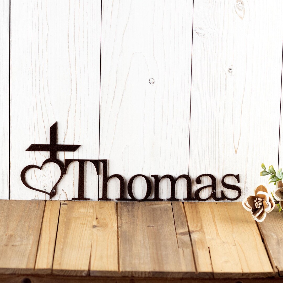 Personalized Metal Name Sign With Religious Cross & Heart, Confirmation ...