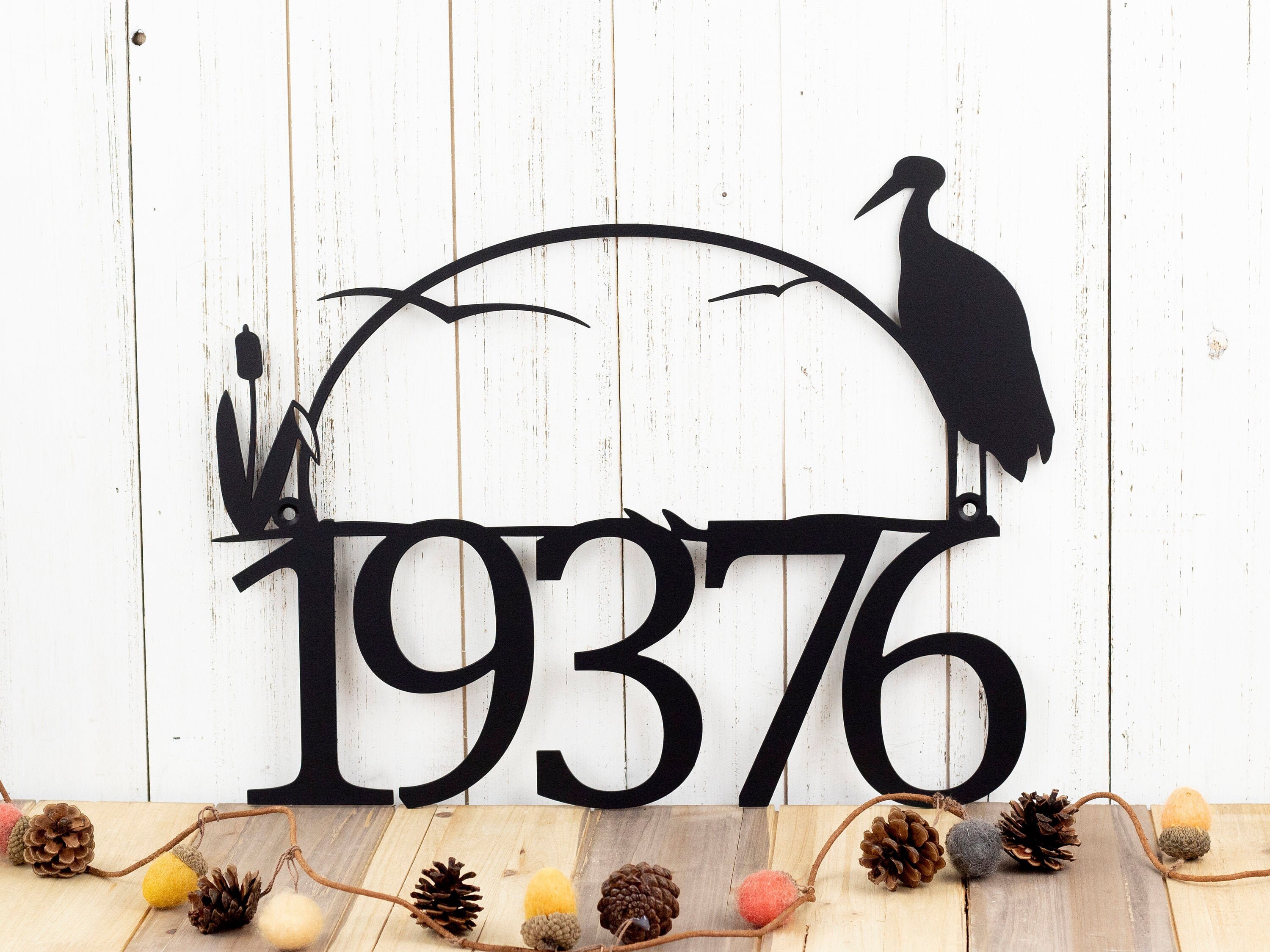 Outdoor House Number Metal Sign With Heron And Cattails Black 17x13 outdoor-house-number-metal-sign-with-heron-and-cattails-black-17x13