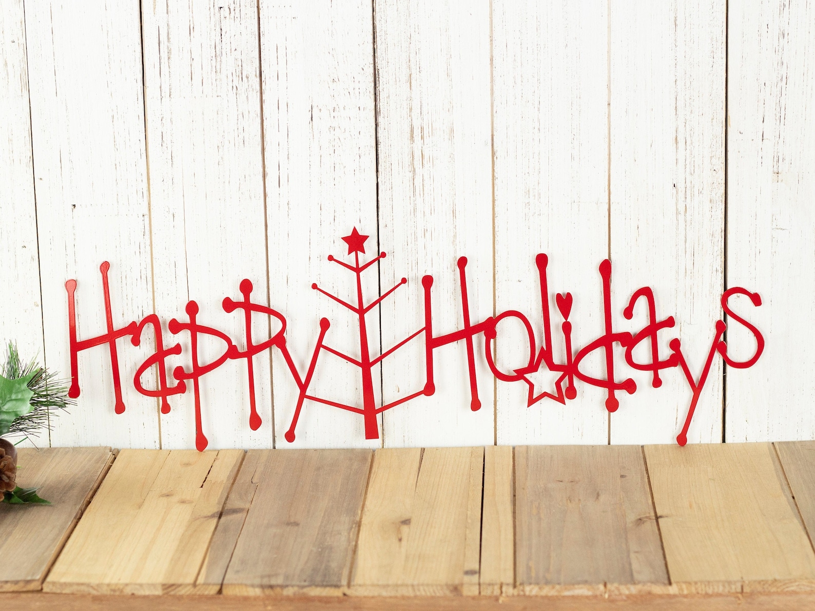 Happy Holidays Metal Sign with Christmas Tree Red 20x6.5 | Etsy