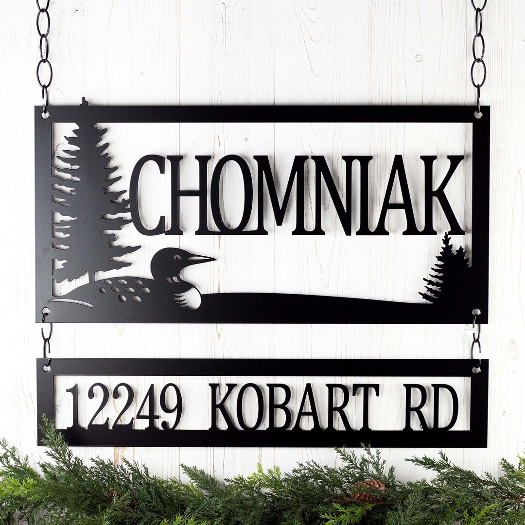 Rustic Custom Metal Sign, Loon, Lake House Deco, Address Sign, Name ...