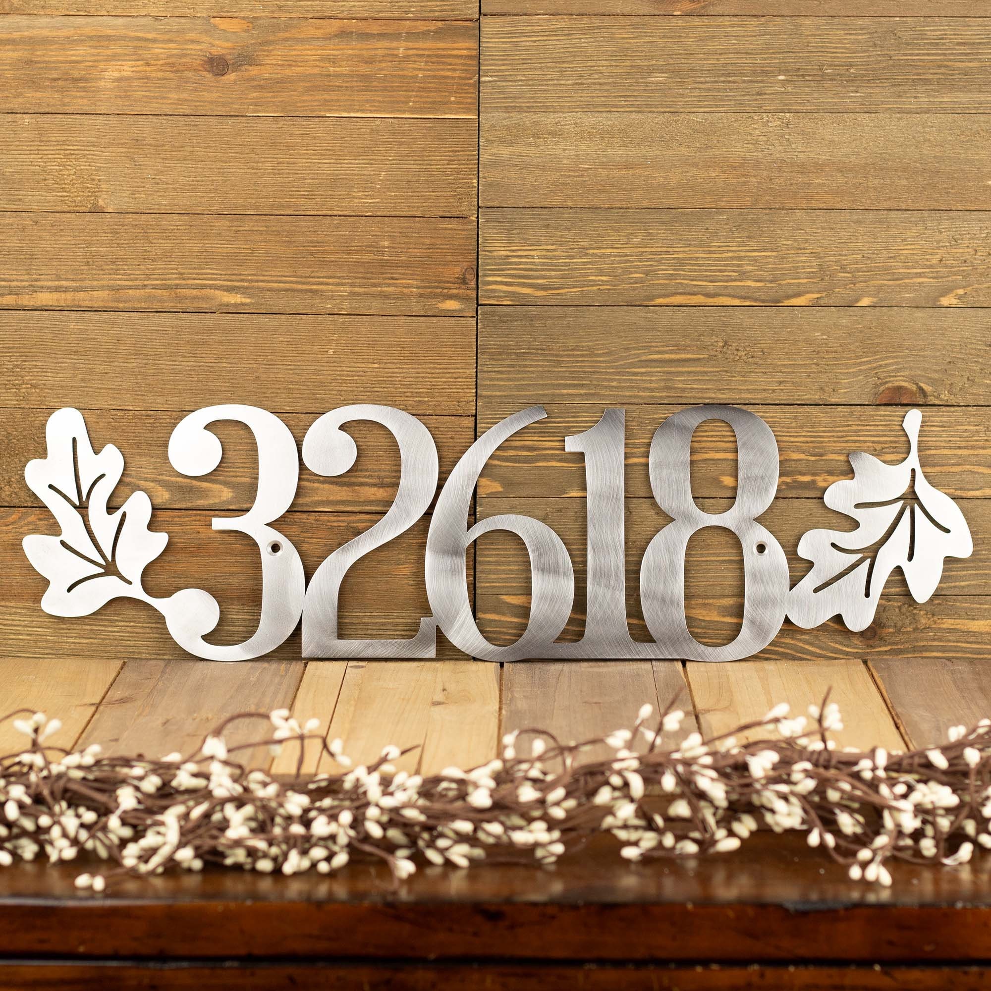 Custom Outdoor House Number Metal Sign With Oak Leaves, Address Plaque ...