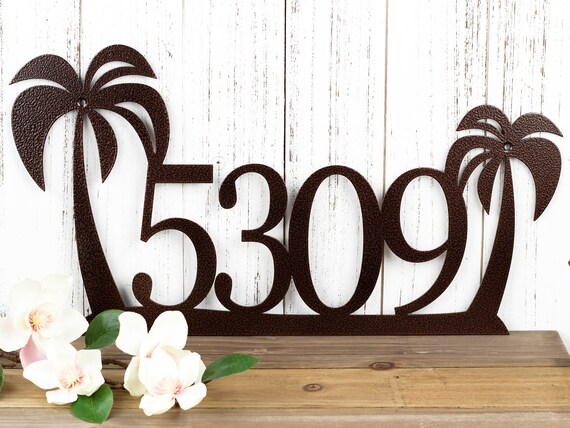 Tropical Palm Tree House Number Metal Sign Copper 18x9.5 | Etsy