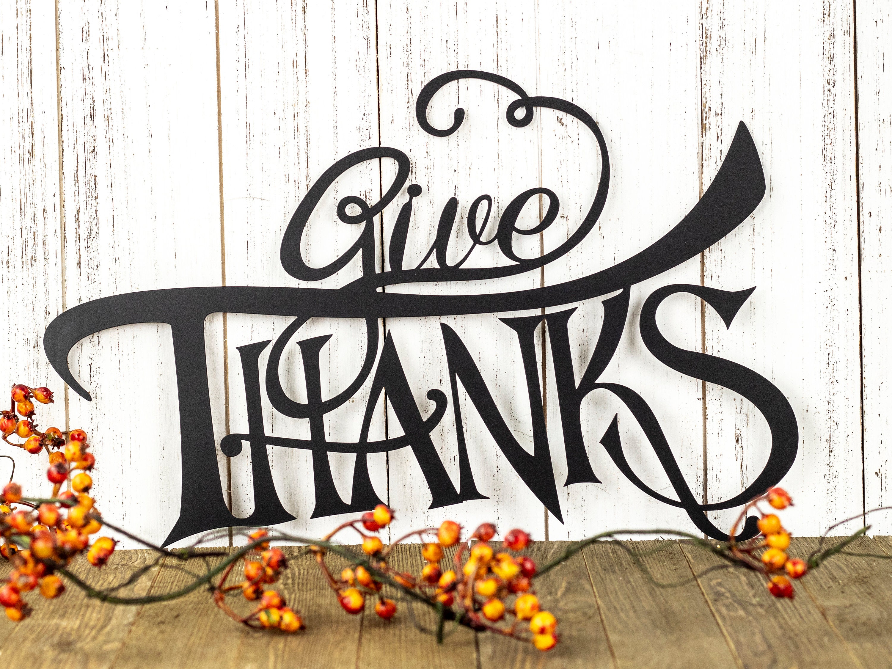 Give Thanks Thanksgiving Metal Sign Black 15x10.5 Autumn | Etsy