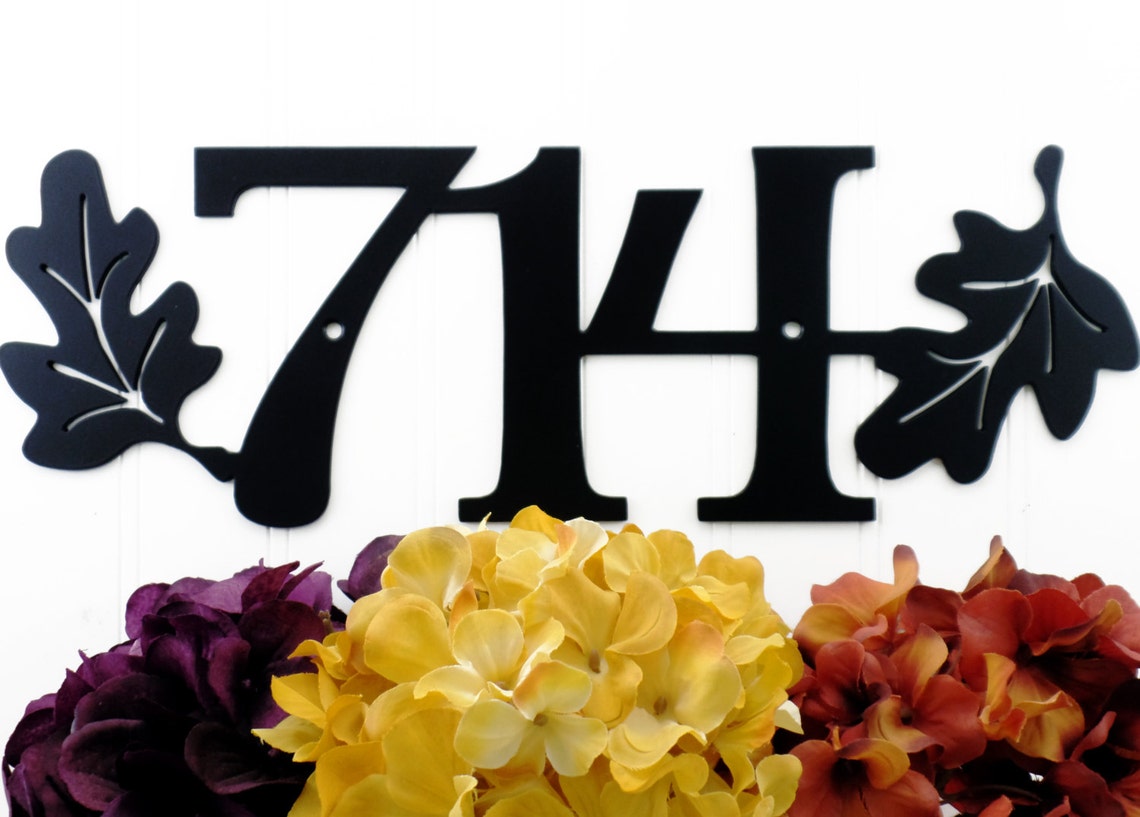 Custom Outdoor House Number Metal Sign with Oak Leaves 3 | Etsy