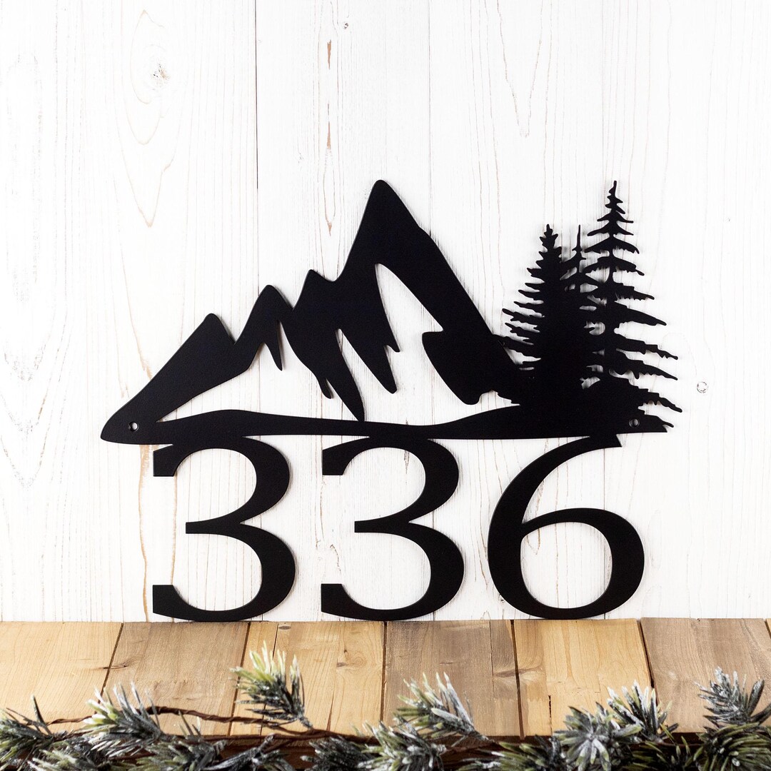 Custom Mountain House Number Metal Sign, Pine Tree, Address Plaque ...