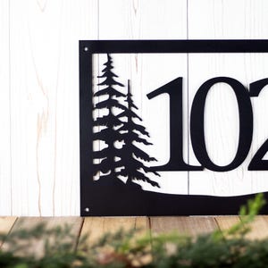 Rustic Metal House Number Sign With Pine Trees, Address Plaque, Cabin ...