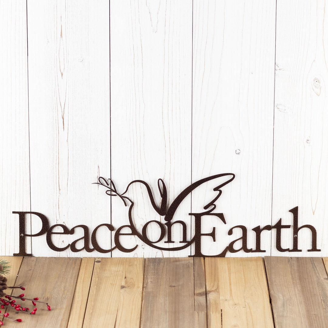 Peace on Earth Metal Wall Art, Peaceful Dove & Olive Branch, Christian ...