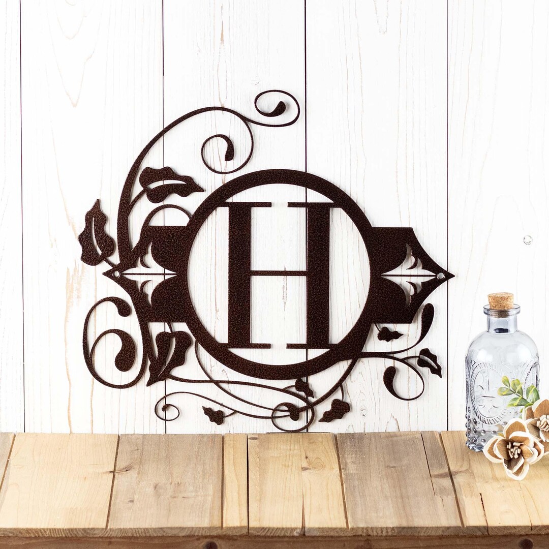 Personalized Family Last Name Initial Monogram Metal Sign, Vines ...