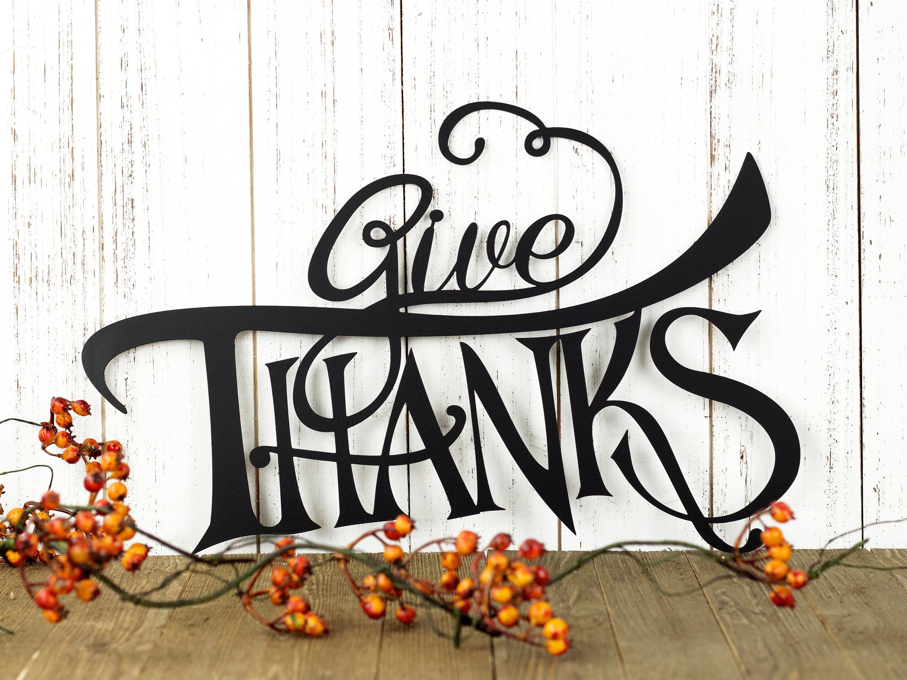 Give Thanks Thanksgiving Metal Sign Black 15x10.5 Autumn - Etsy