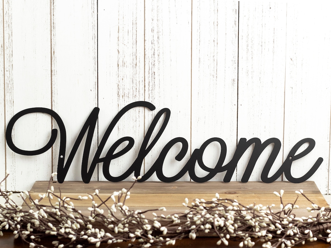 Welcome Sign Metal Wall Art Metal Sign Wall Decor Script - Etsy