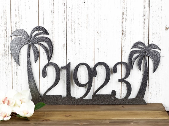 House Number Palm Tree Metal Sign Outdoor Address Plaque in - Etsy