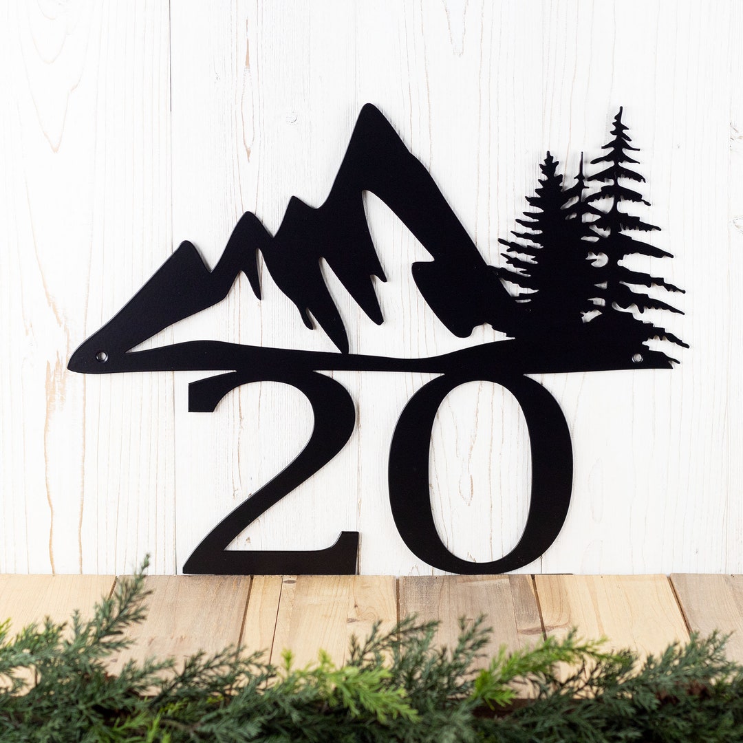 Custom Mountain House Number Metal Sign, Pine Tree, Address Plaque ...