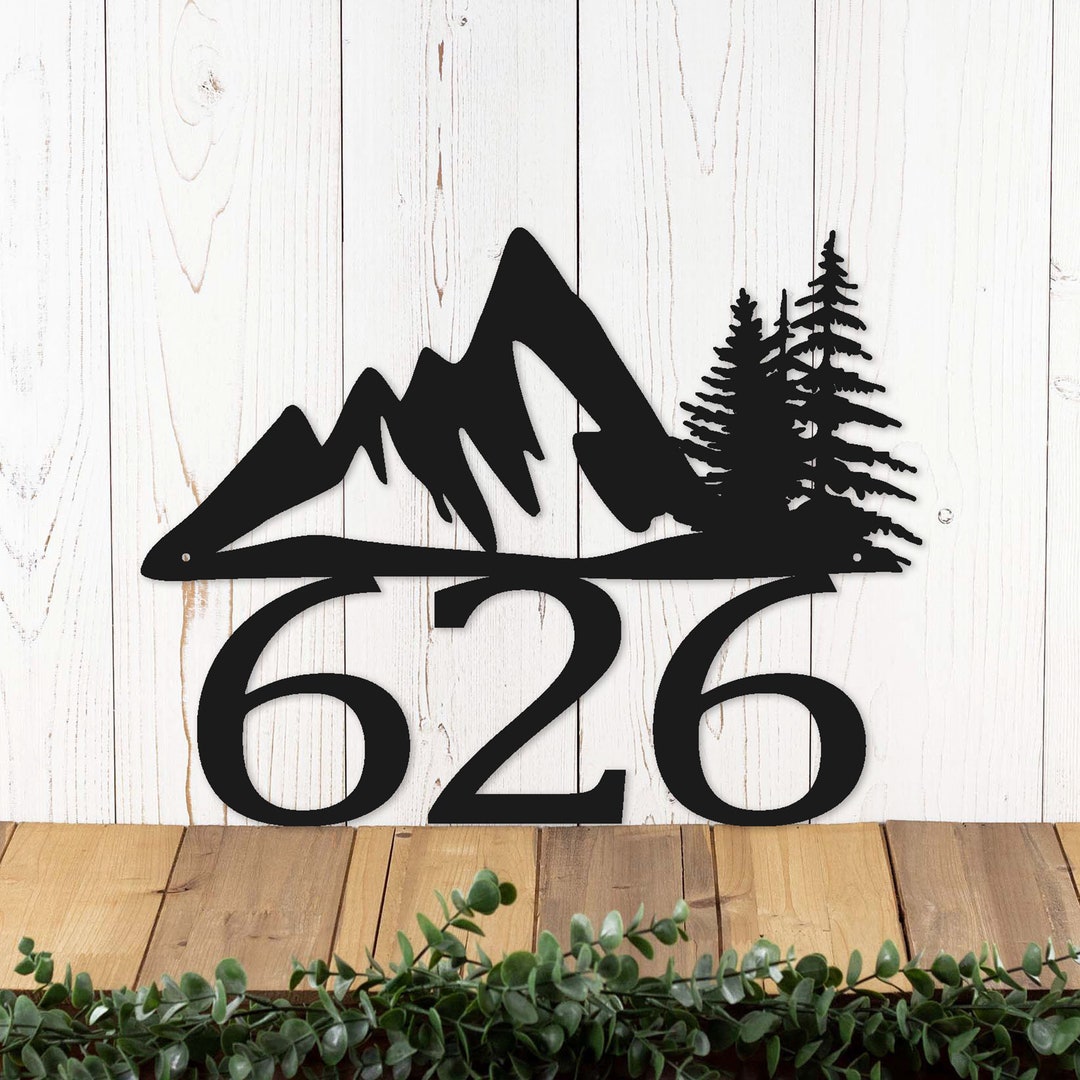 Custom Mountain House Number Metal Sign, Pine Tree, Address Plaque ...