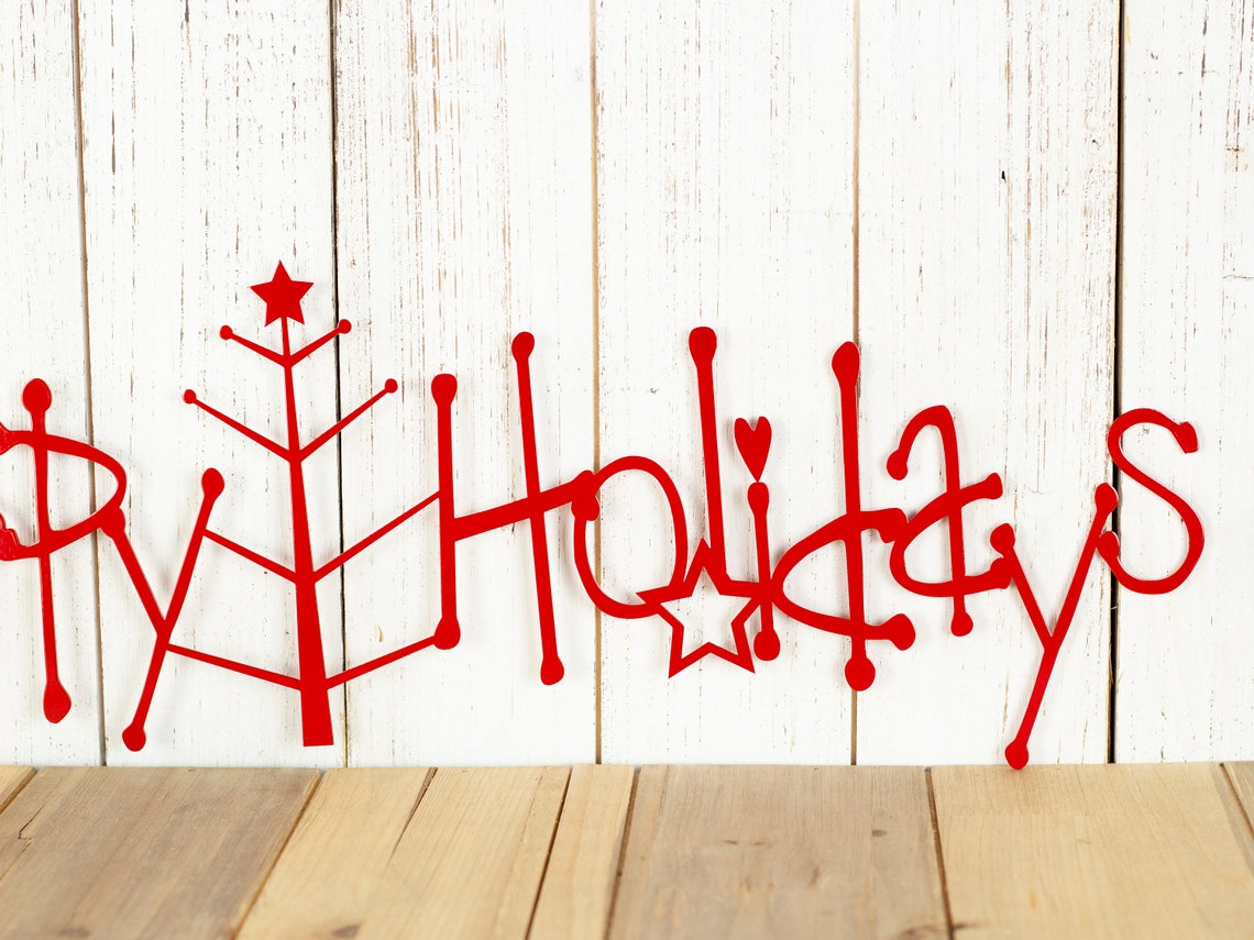 Happy Holidays Metal Sign with Christmas Tree Red 20x6.5 | Etsy