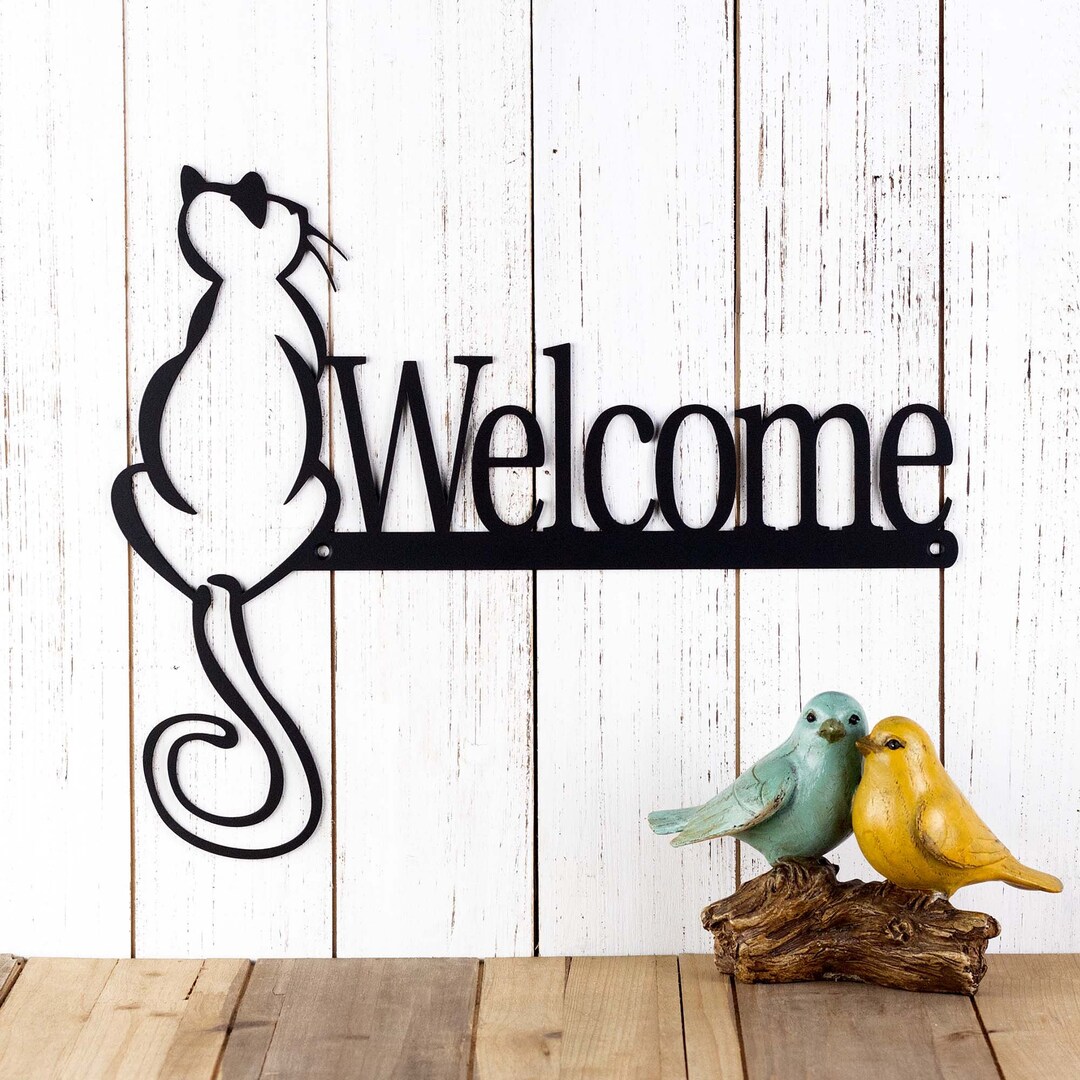 Cat Welcome Sign, Metal Wall Art, Cat Lover Gift, Outdoor Welcome ...