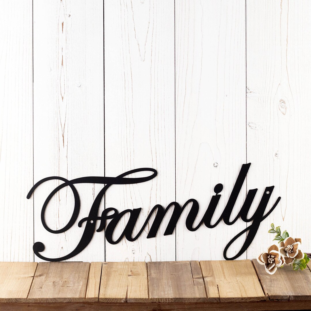 Elegant Script Family Metal Wall Art, Cursive Steel Plaque for Rustic ...