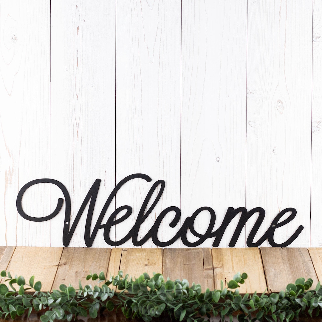 Welcome Sign, Metal Wall Art, Metal Sign, Wall Decor, Script, Wall ...