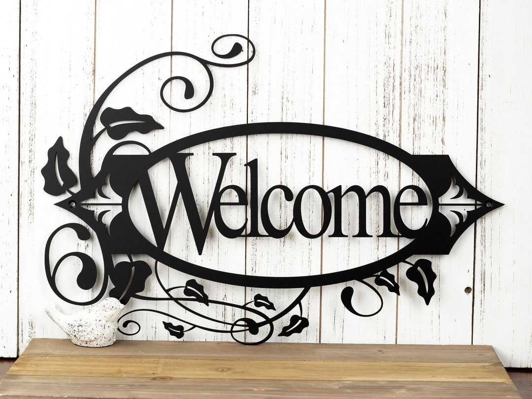 Welcome Metal Sign With Vines Metal Wall Art Outdoor Sign - Etsy