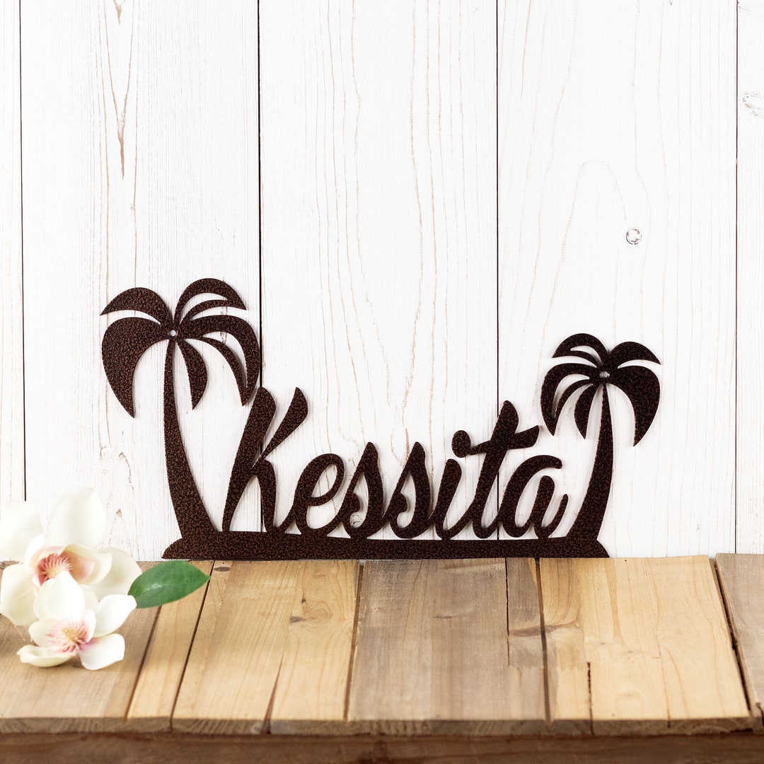 Palm Tree Custom Name Sign, Tropical Decor, Palm Tree Wall Art, Metal ...