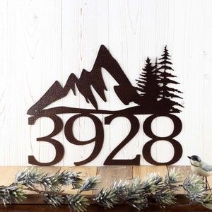 Custom Mountain House Number Metal Sign, Pine Tree, Address Plaque ...