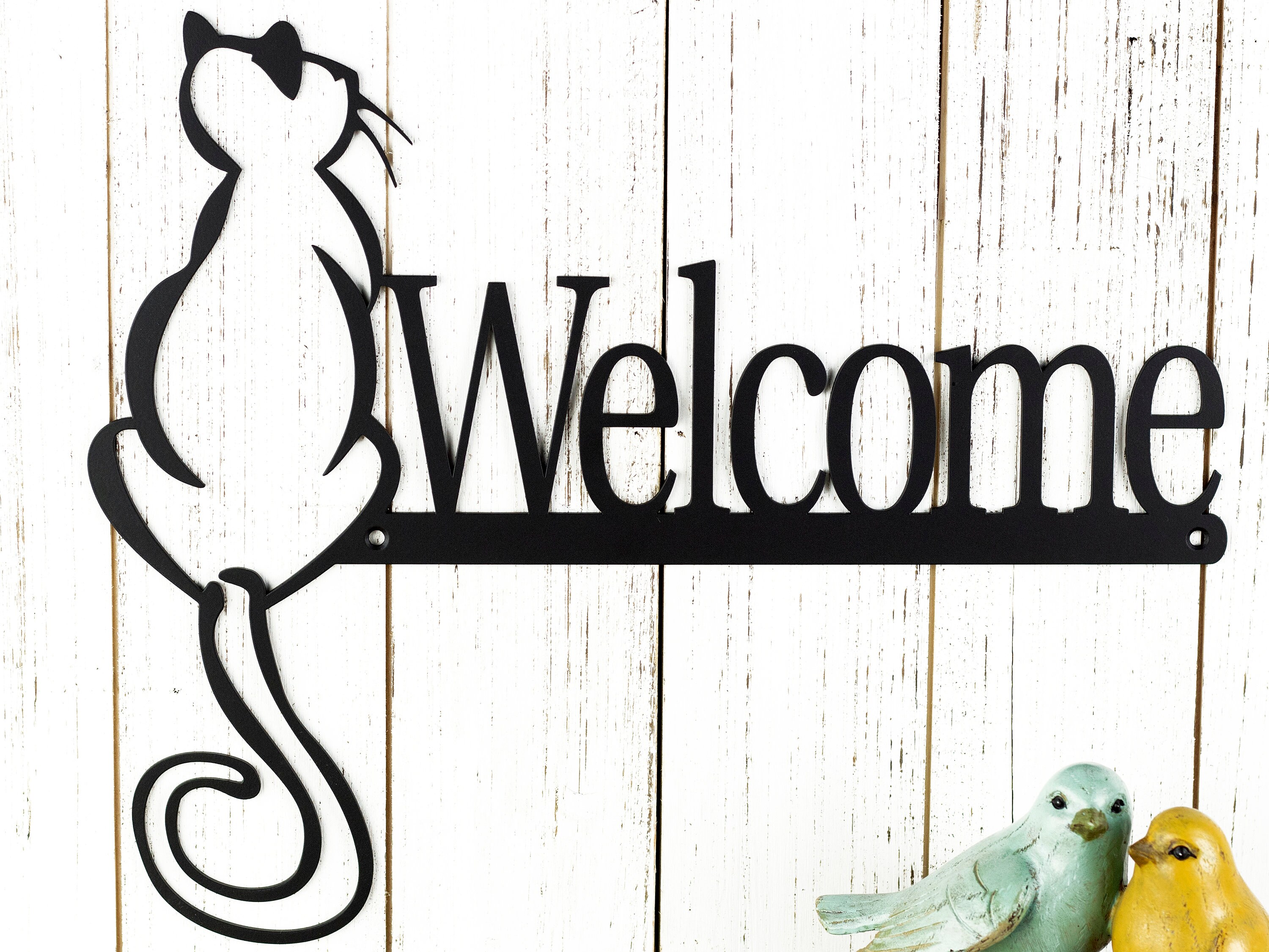 Cat Welcome Sign, Metal Wall Art, Cat Lover Gift, Outdoor Welcome Plaque