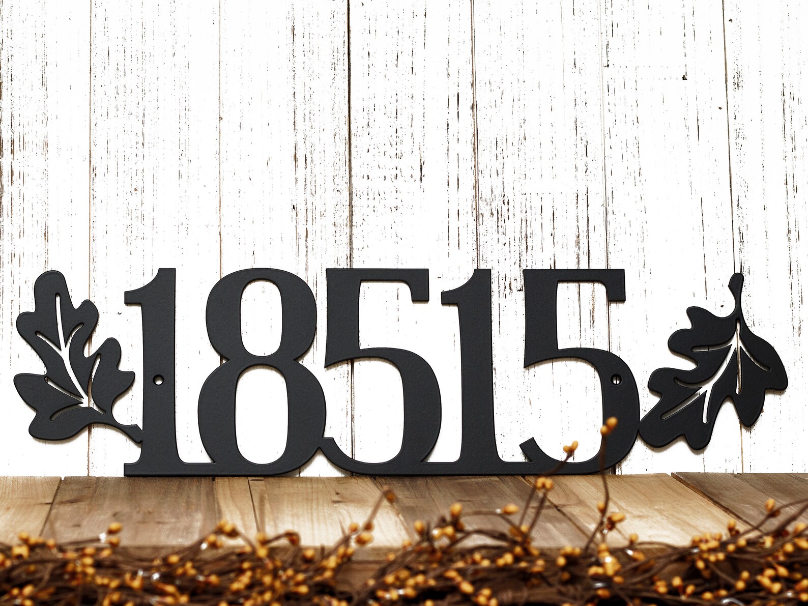 Custom Outdoor House Number Metal Sign With Oak Leaves - Etsy