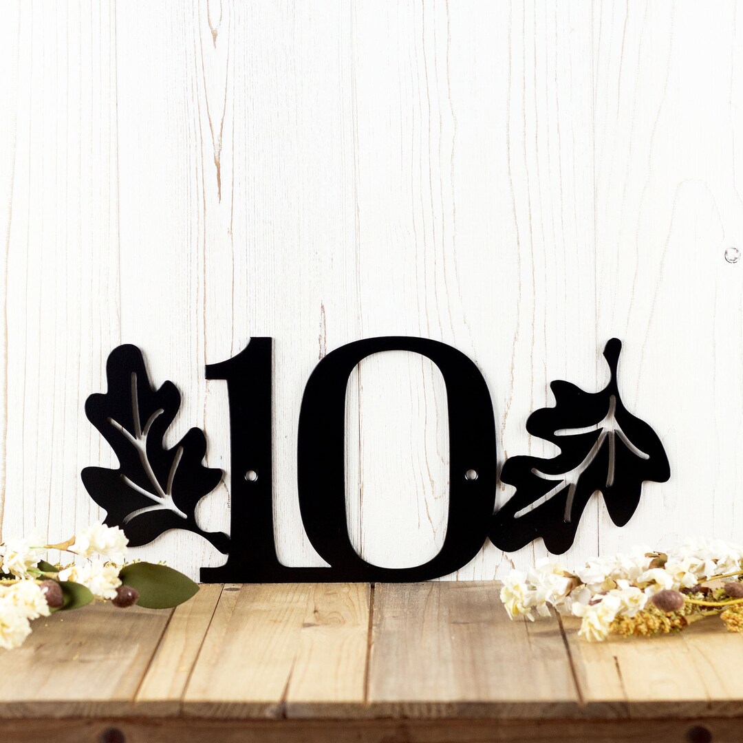 Custom Outdoor House Number Metal Sign With Oak Leaves, Address Plaque ...