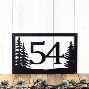 Rustic Metal House Number Sign With Pine Trees, Address Plaque, Cabin ...