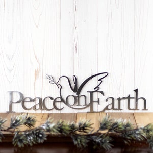 Peace on Earth Christmas Metal Sign, Metal Wall Art, Peace Dove ...