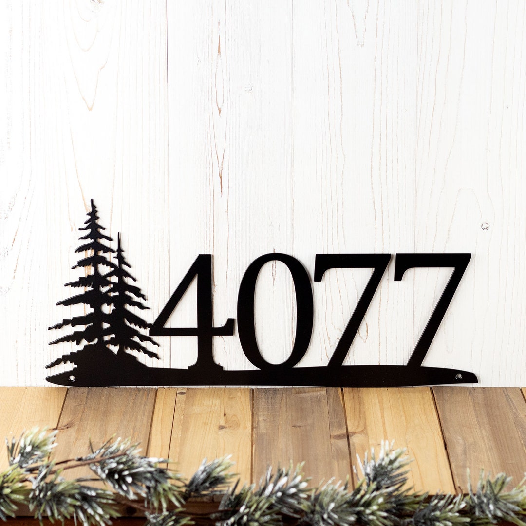 Rustic Metal House Number, Metal Sign, Custom Sign, Pine Tree, House ...