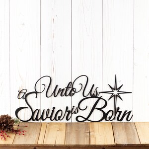 Unto Us A Savior is Born Christmas Metal Sign, Christian Sign ...