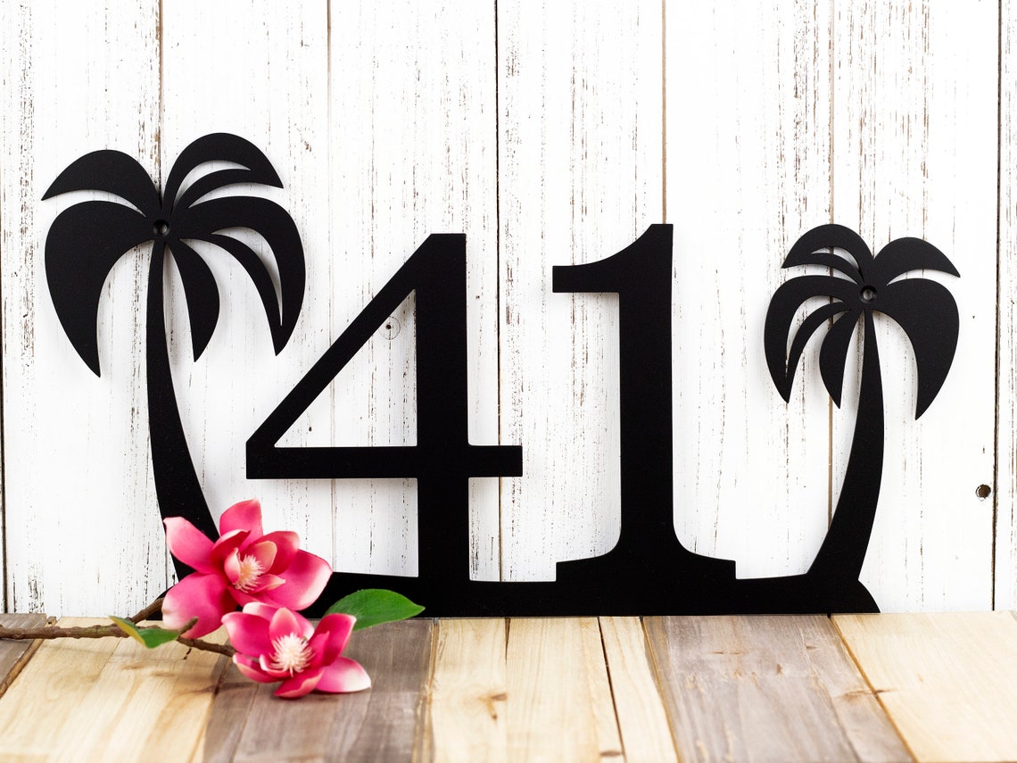 Palm Tree House Number Metal Sign Outdoor Sign House - Etsy