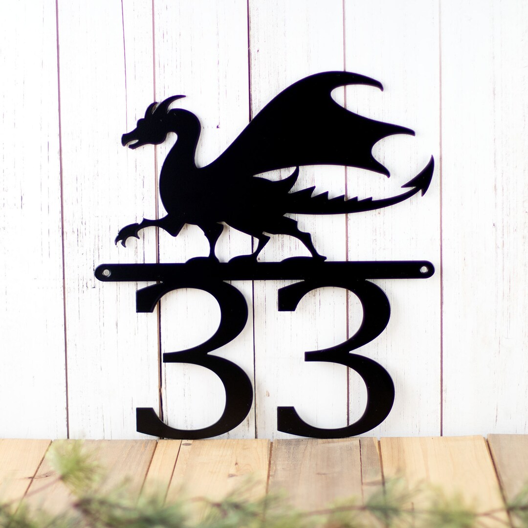Metal House Number Plaque, Dragon Wall Art, Address Sign, Medieval ...