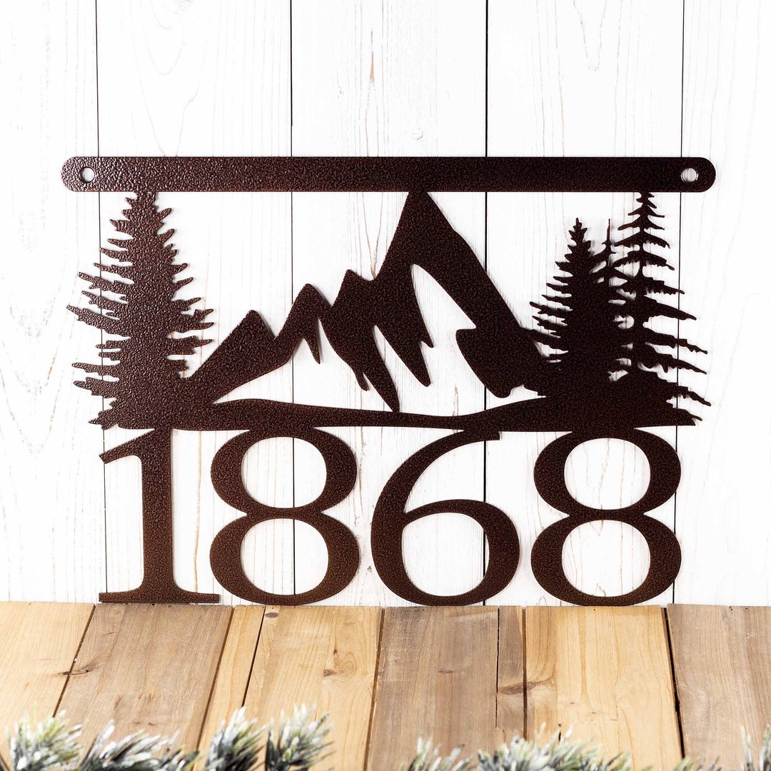House Number Sign, Mountain Wall Art, Metal Sign Personalized Outdoor ...