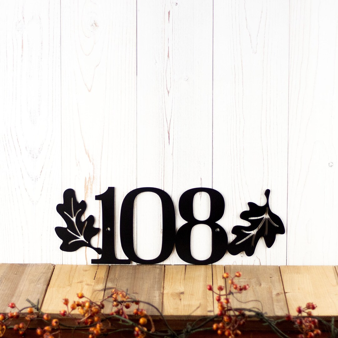 Custom Outdoor House Number Metal Sign With Oak Leaves, Address Plaque ...