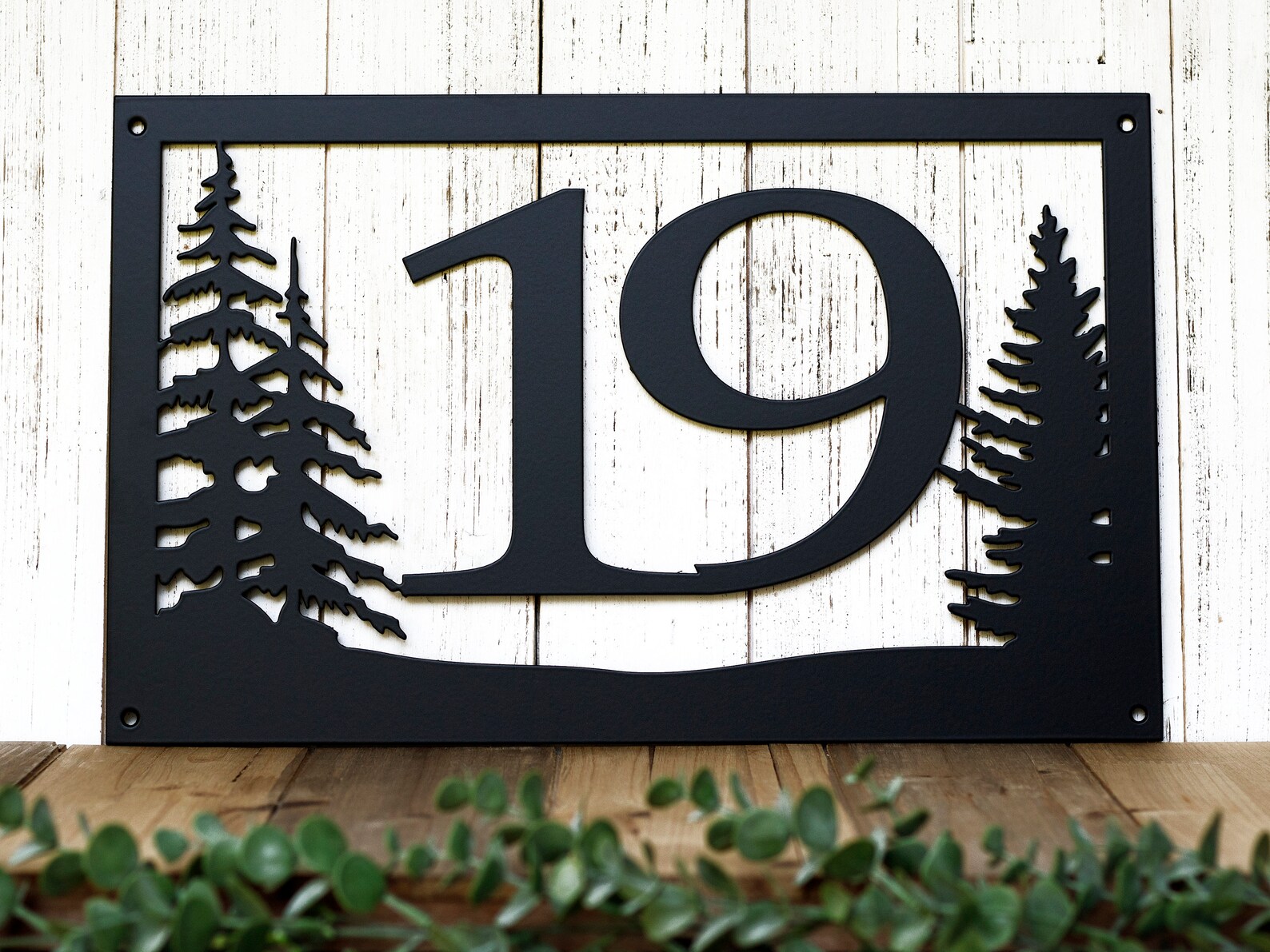 Rustic Metal House Number Sign With Pine Trees Address | Etsy