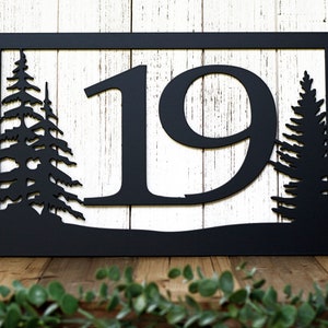 Rustic Metal House Number Sign With Pine Trees Address | Etsy