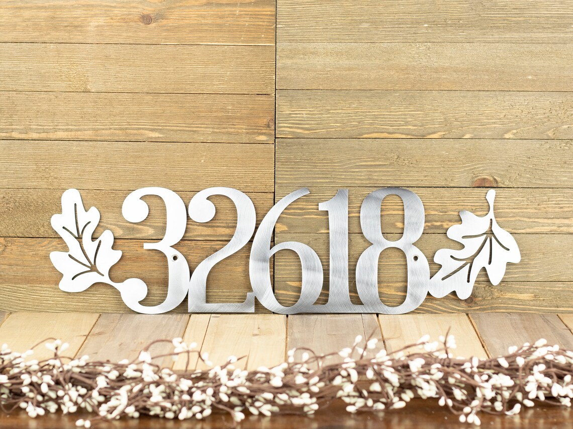 Custom Outdoor House Number Metal Sign with Oak Leaves 5 | Etsy