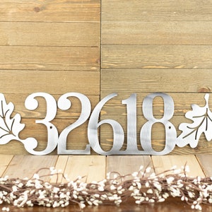 Custom Outdoor House Number Metal Sign with Oak Leaves 5 | Etsy