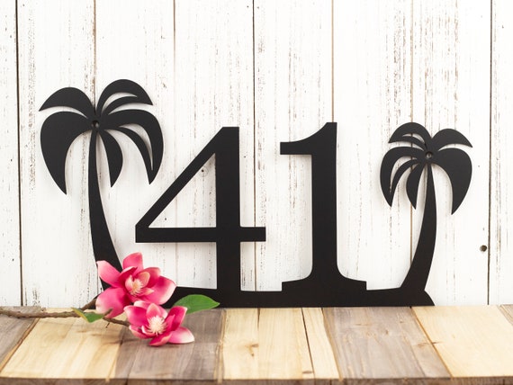 Palm Tree House Number Metal Sign Outdoor Sign House | Etsy